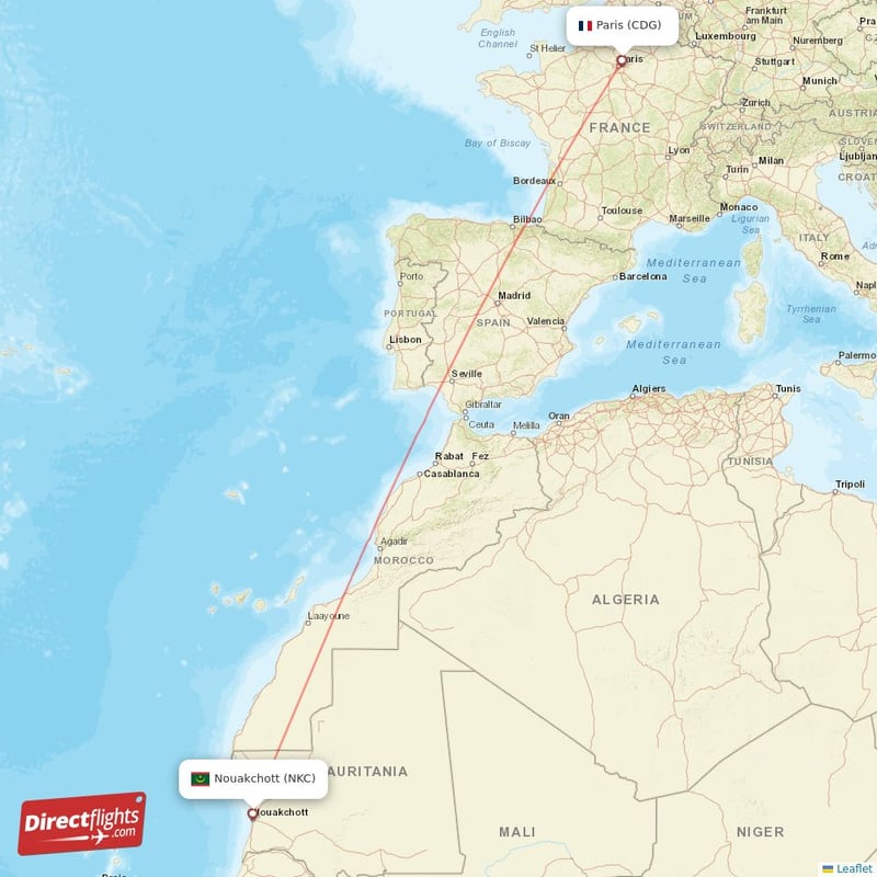 Direct flights from Nouakchott to Paris, NKC to CDG non-stop ...