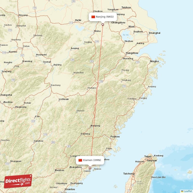 Direct flights from Nanjing to Xiamen, NKG to XMN non-stop - Directflights.com