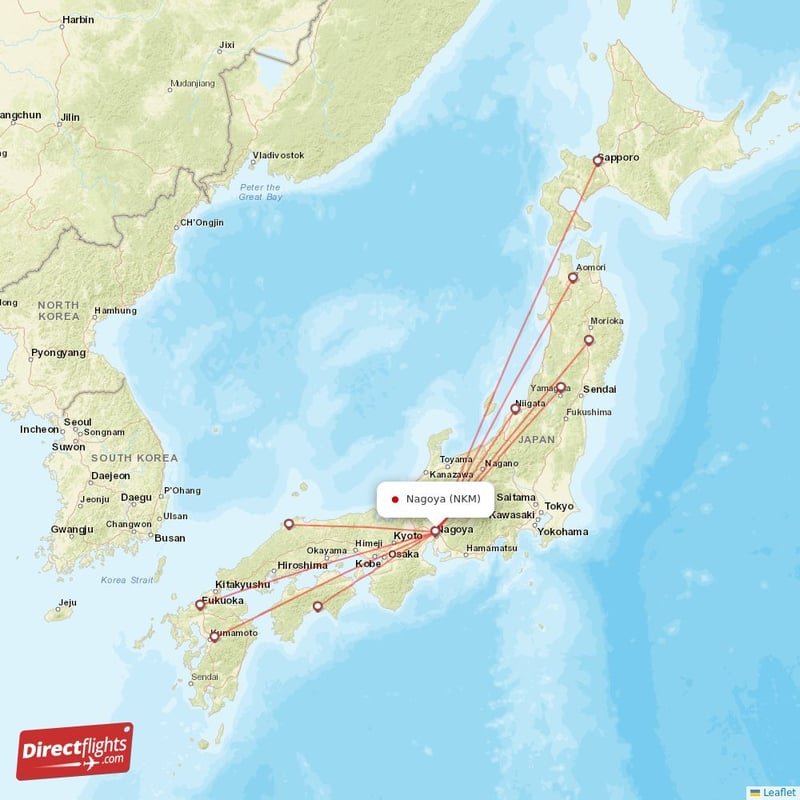 Direct flights from Nagoya - 8 destinations - NKM, Japan ...