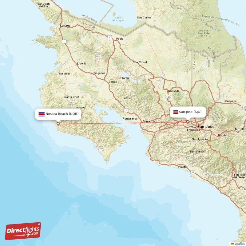 Direct flights from Nosara Beach to San Jose, NOB to SJO non-stop - Directflights.com