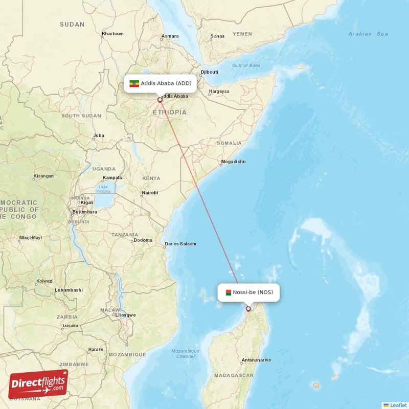 Direct flights from Nossi-be to Addis Ababa, NOS to ADD non-stop - Directflights.com