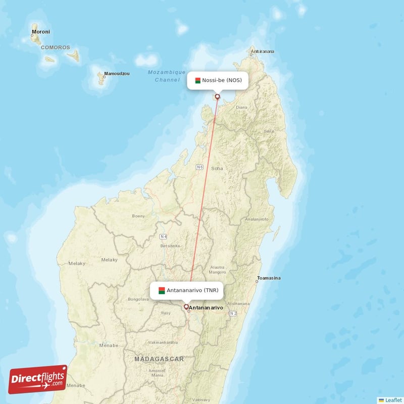 Direct flights from Nossi-be to Antananarivo (NOS-TNR) - Directflights.com