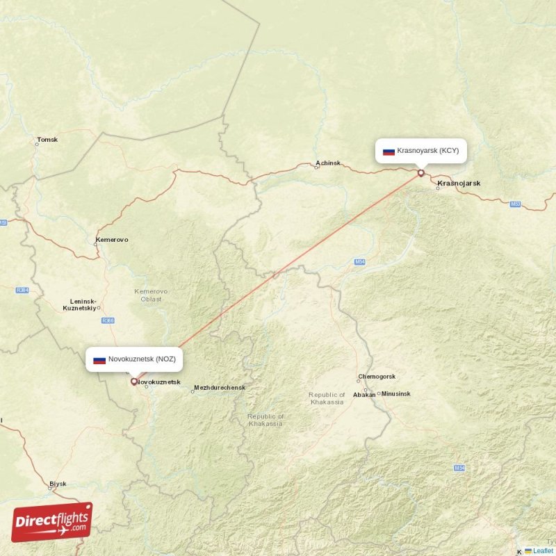 Direct flights from Novokuznetsk to Krasnoyarsk (NOZ-KCY ...