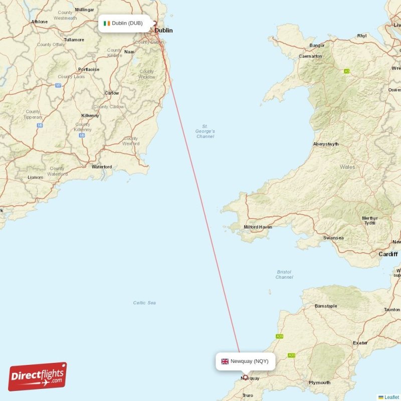 Direct flights from Newquay to Dublin (NQY-DUB) - Directflights.com