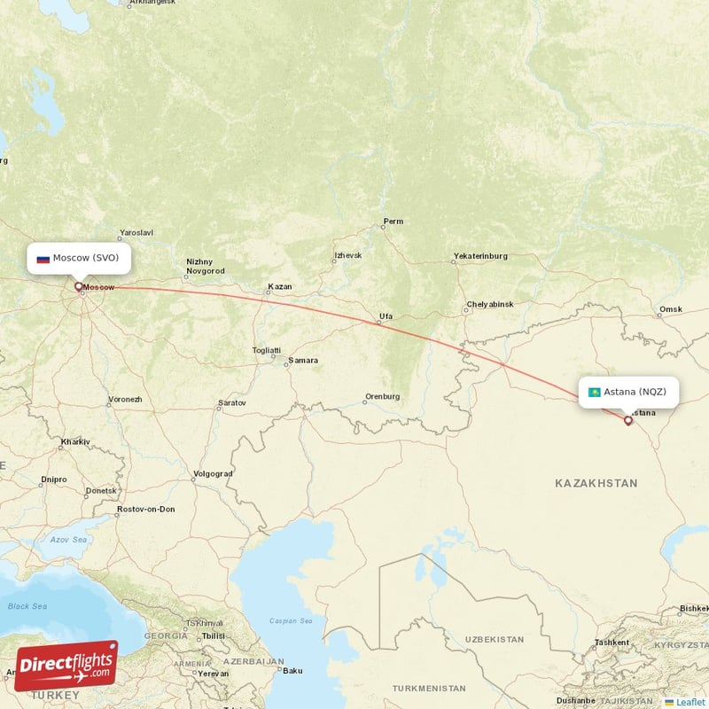 Direct flights from Astana to Moscow, NQZ to SVO non-stop - Directflights.com