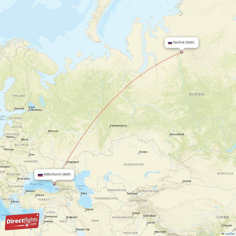 Direct flights from Noril'sk to Adler/Sochi, NSK to AER non-stop ...
