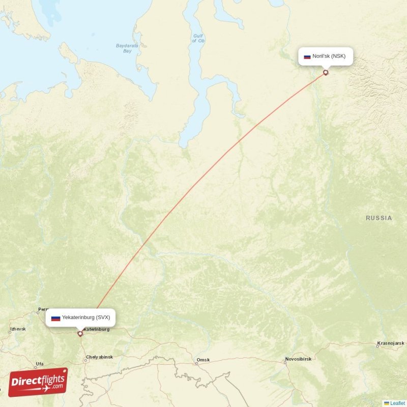 Direct flights from Noril'sk to Yekaterinburg, NSK to SVX non-stop ...