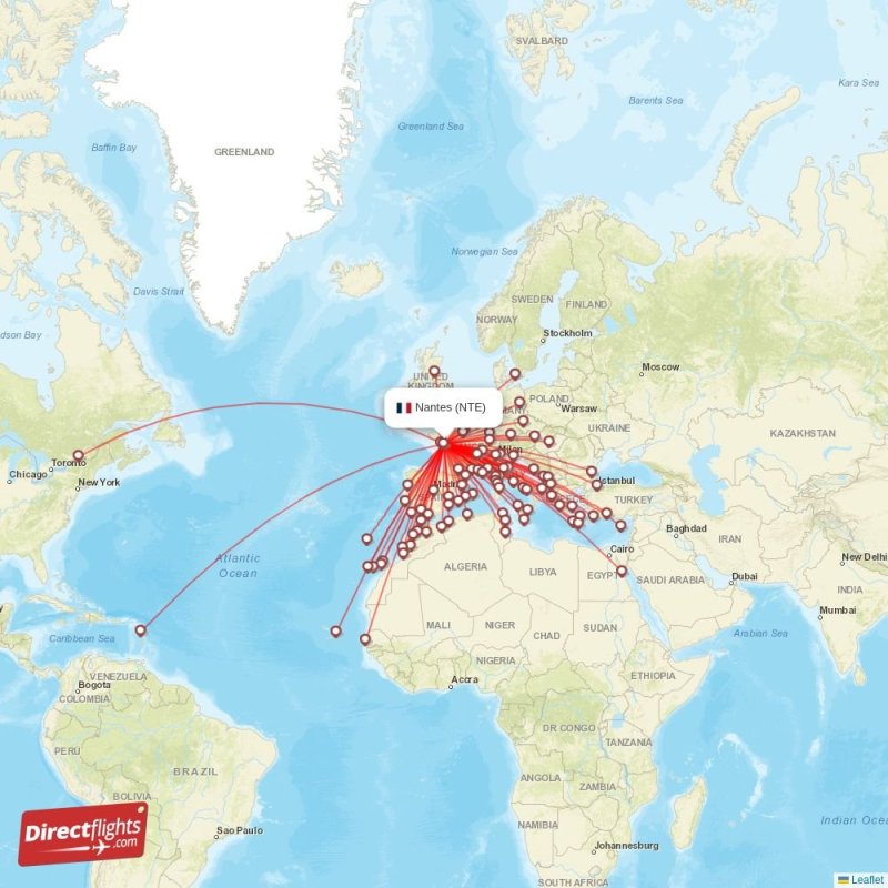 Direct flights from Nantes - 94 destinations - NTE, France ...