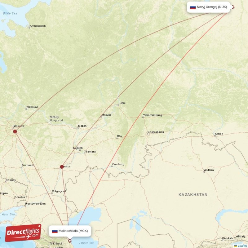 Direct flights from Novyj Urengoj to Makhachkala (NUX-MCX ...