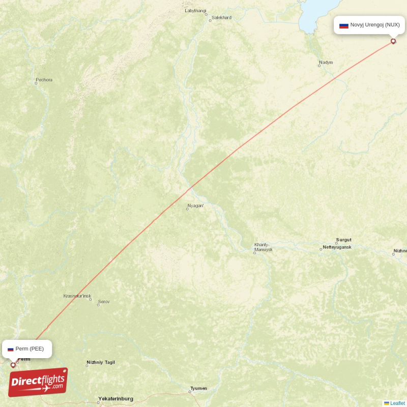 Direct flights from Novyj Urengoj to Perm, NUX to PEE non-stop ...