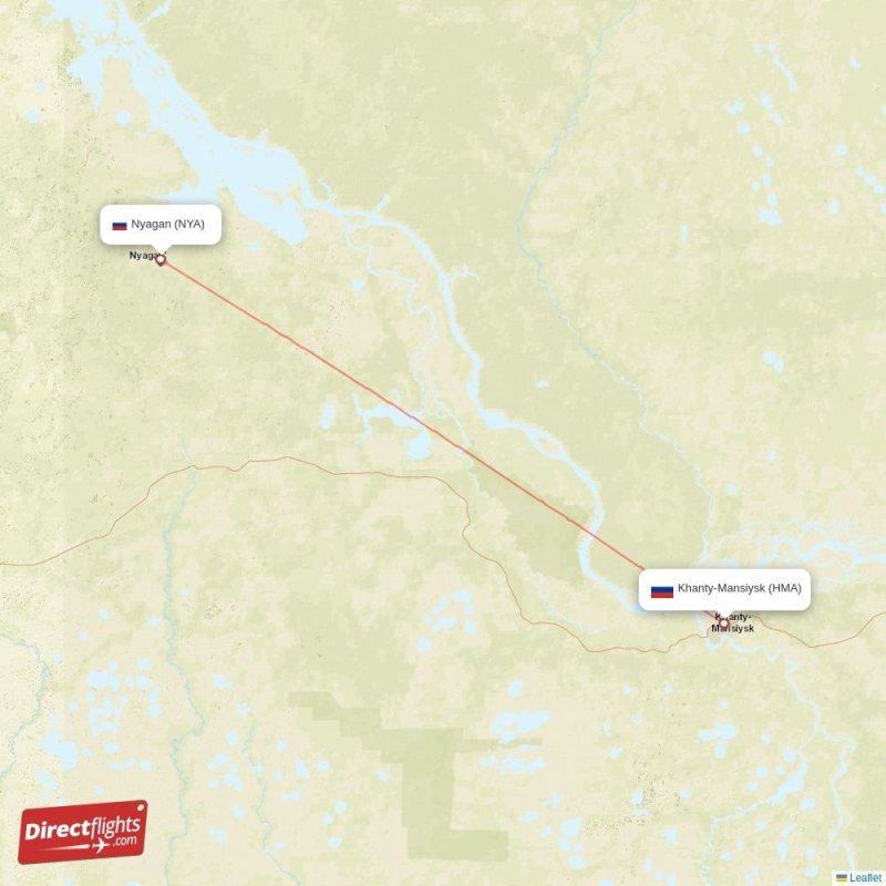 Direct flights from Nyagan to Khanty-Mansiysk (NYA-HMA) - Directflights.com