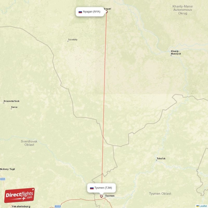 Direct flights from Tyumen to Nyagan, TJM to NYA non-stop ...