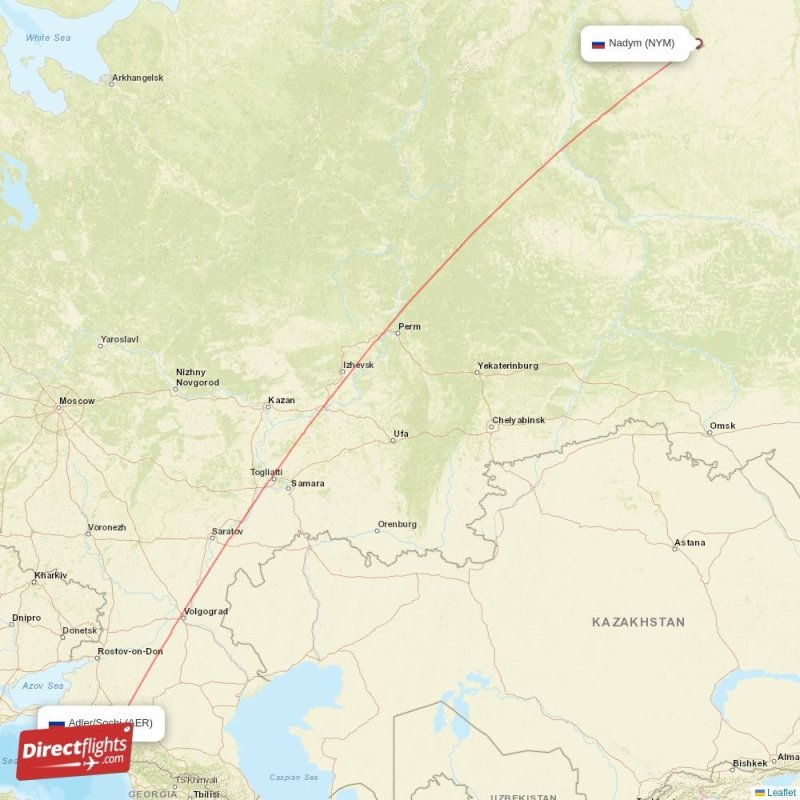 Direct flights from Nadym to Adler/Sochi, NYM to AER non-stop - Directflights.com
