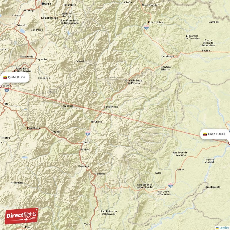 Direct flights from Coca - 1 destinations - OCC, Ecuador ...