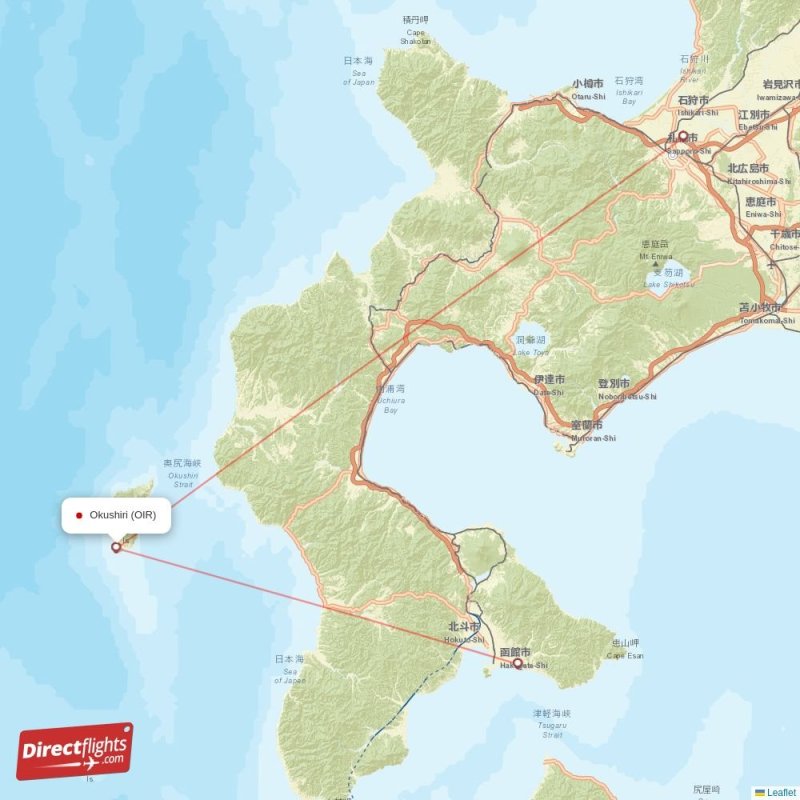 Direct flights from Okushiri - 2 destinations - OIR, Japan ...