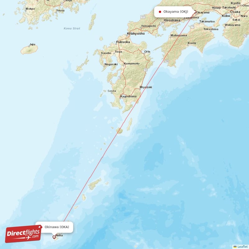 Direct flights from Okinawa to Okayama, OKA to OKJ non-stop ...