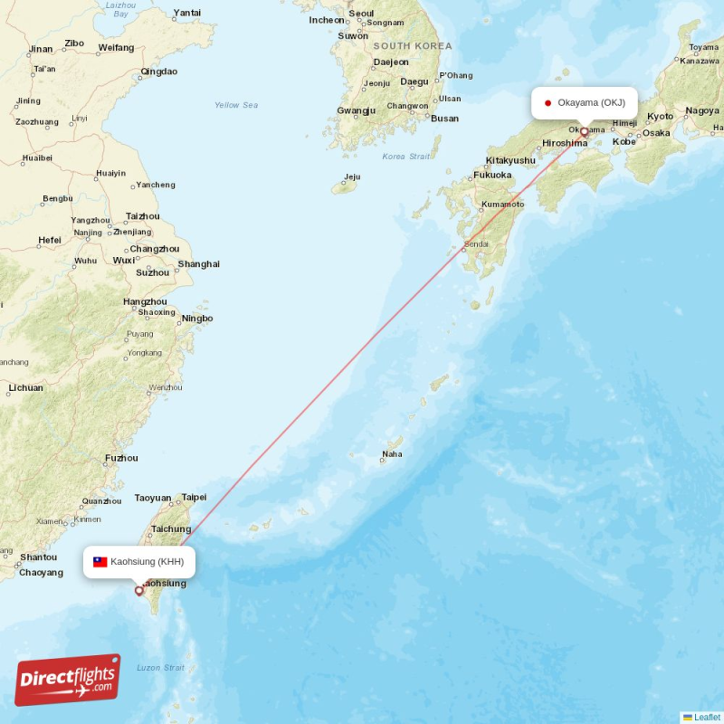 Direct flights from Okayama to Kaohsiung, OKJ to KHH non-stop - Directflights.com