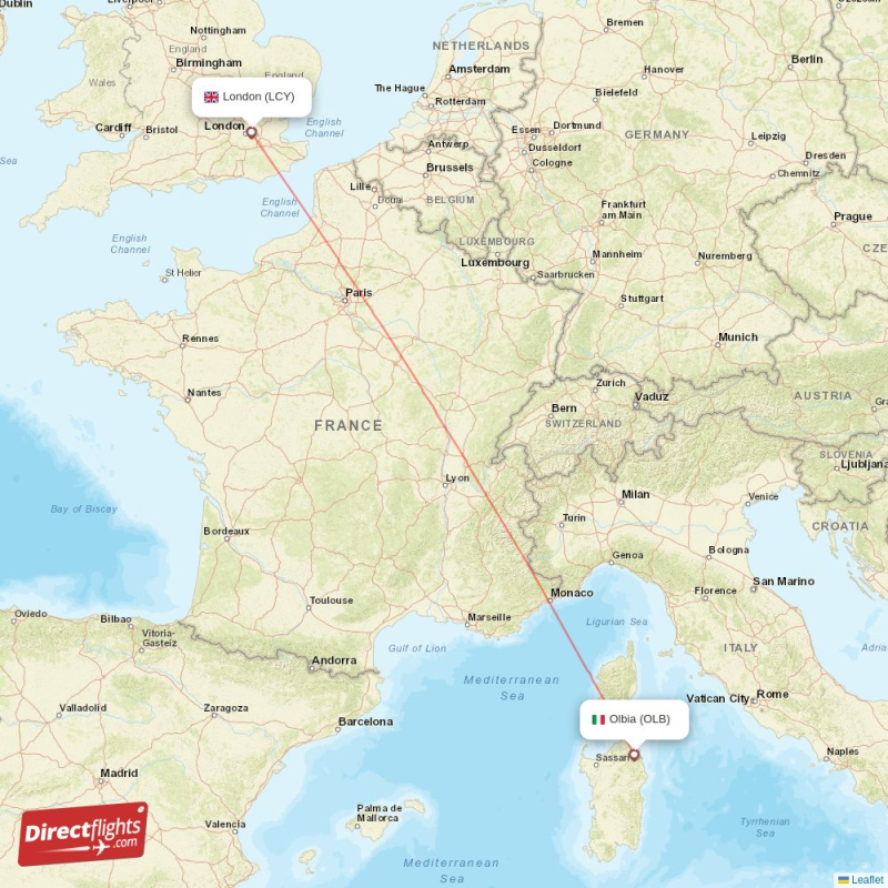 Direct flights from Olbia to London (OLB-LCY) - Directflights.com