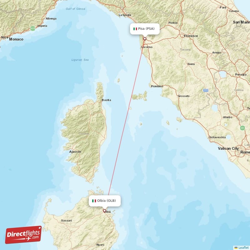 Direct flights from Olbia to Pisa, OLB to PSA non-stop - Directflights.com