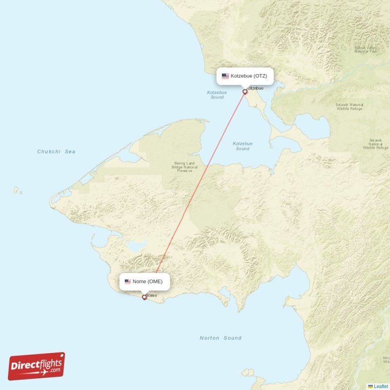 Direct flights from Nome to Kotzebue, OME to OTZ non-stop ...