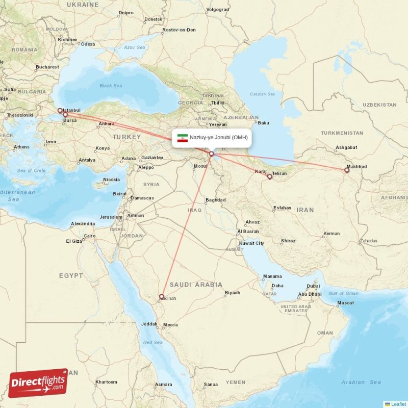 Direct flights from Nazluy-ye Jonubi - 3 destinations - OMH, Iran ...