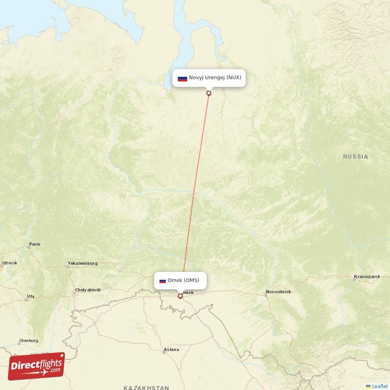 Direct flights from Omsk to Novyj Urengoj, OMS to NUX non-stop ...