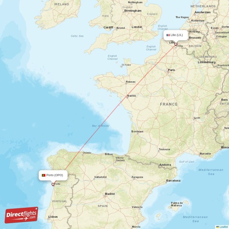 Direct flights from Porto to Lille (OPO-LIL) - Directflights.com