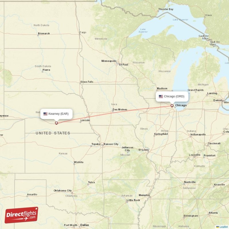 Direct flights from Chicago to Kearney (ORD-EAR) - Directflights.com