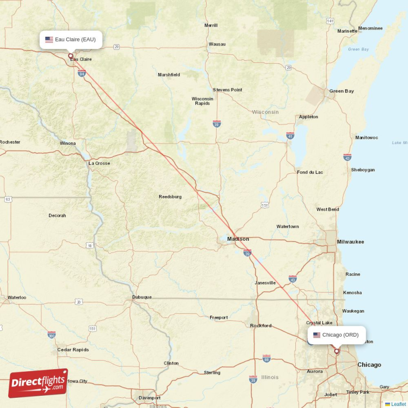 Direct flights from Chicago to Eau Claire (ORD-EAU) - Directflights.com