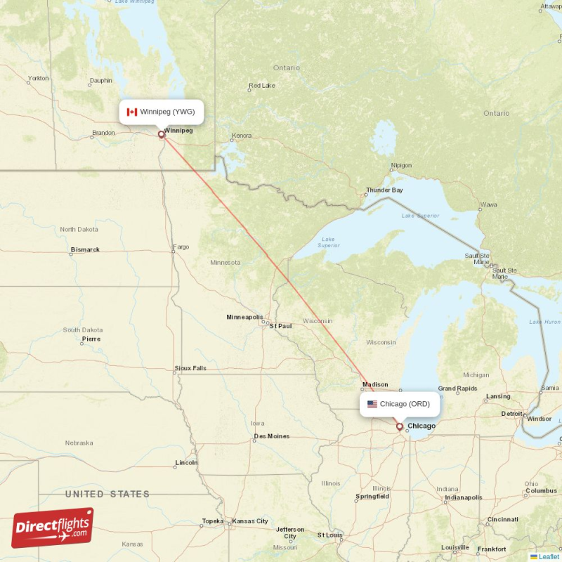 Direct flights from Chicago to Winnipeg (ORD-YWG) - Directflights.com