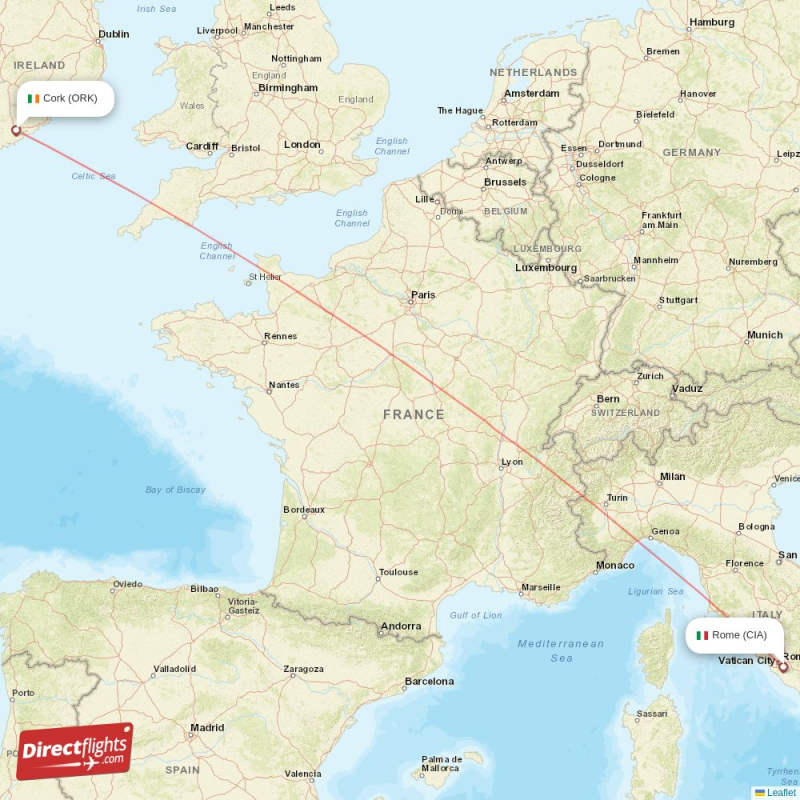 Direct flights from Cork to Rome (ORK-CIA) - Directflights.com
