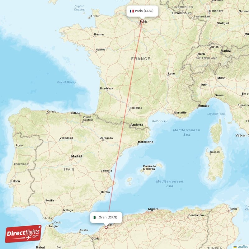 Direct flights from Oran to Paris, ORN to CDG non-stop - Directflights.com