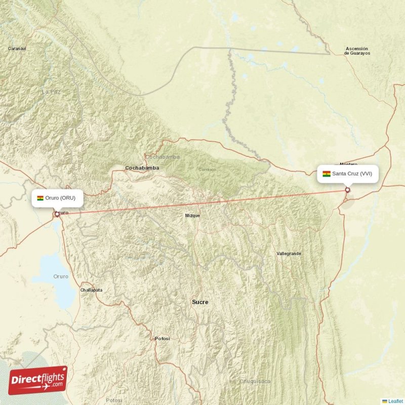 Direct flights from Oruro to Santa Cruz, ORU to VVI non-stop ...