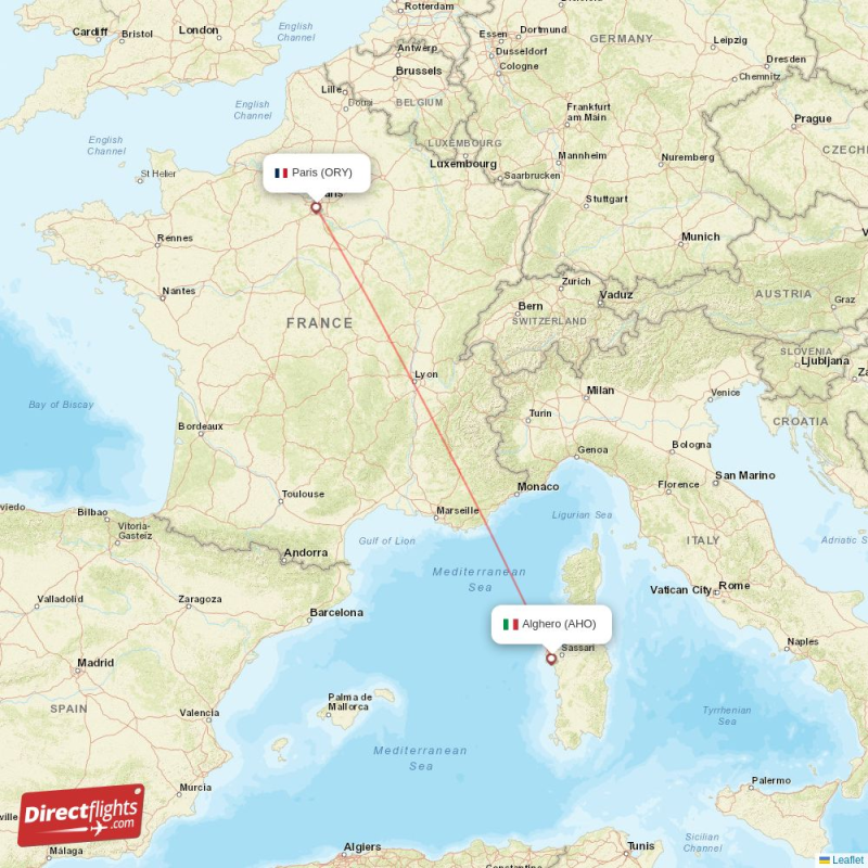 Direct flights from Paris to Alghero (ORY-AHO) - Directflights.com