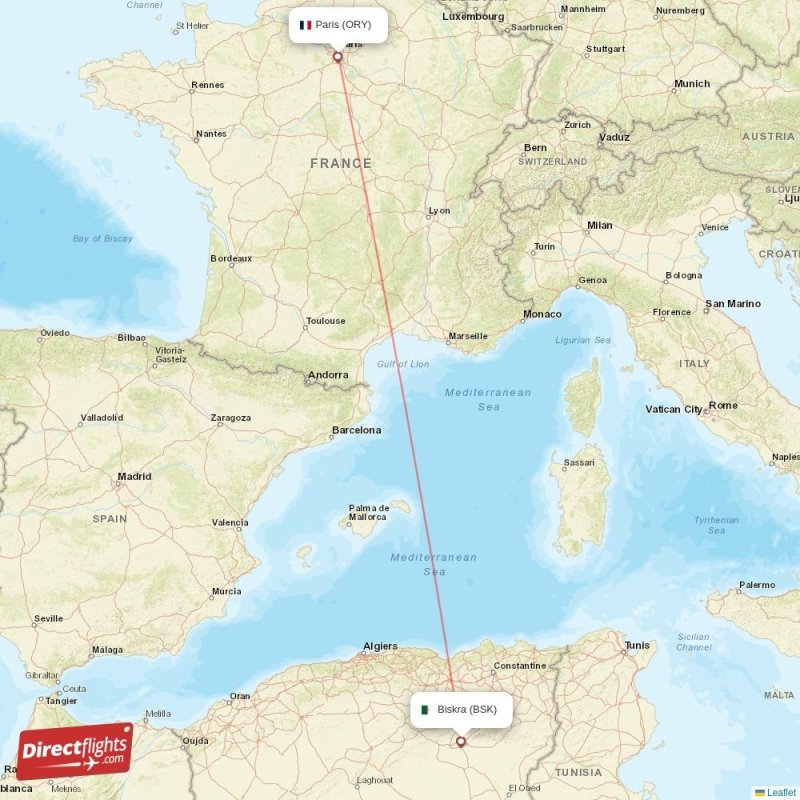Direct flights from Paris to Biskra (ORY-BSK) - Directflights.com