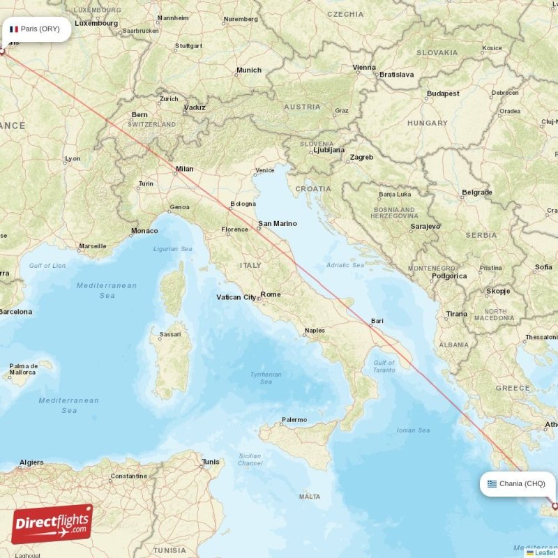 Direct flights from Paris to Chania (ORY-CHQ) - Directflights.com