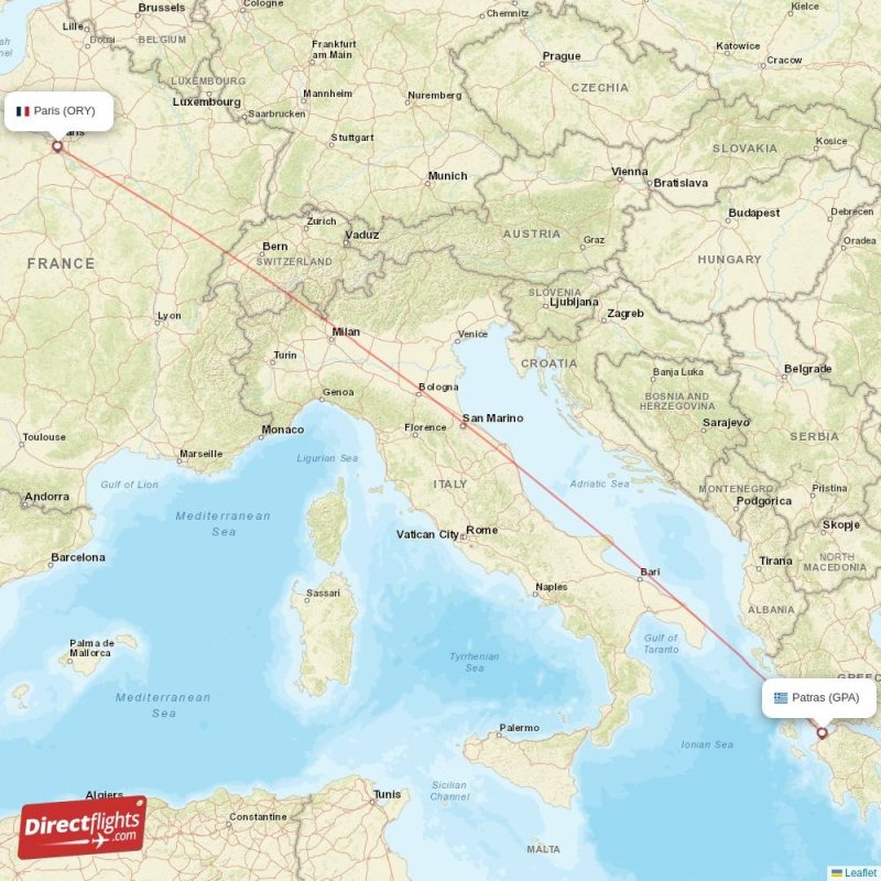 Direct flights from Paris to Patras (ORY-GPA) - Directflights.com