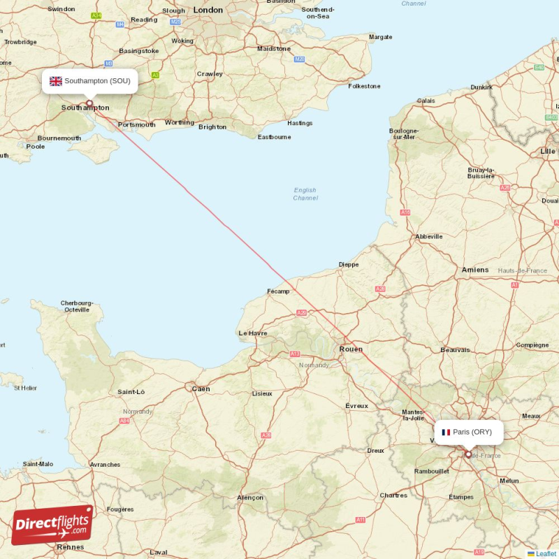 Direct flights from Paris to Southampton (ORY-SOU) - Directflights.com