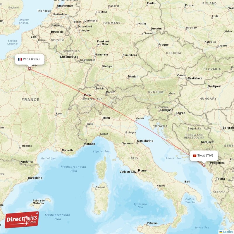 Direct flights from Paris to Tivat, ORY to TIV non-stop - Directflights.com