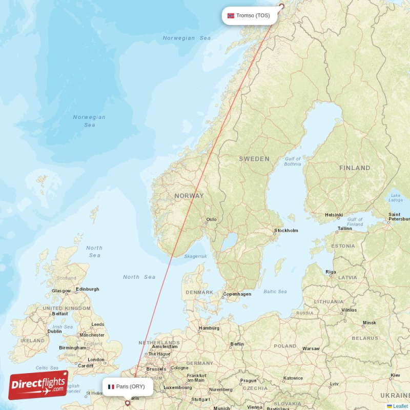 Direct flights from Paris to Tromso (ORY-TOS) - Directflights.com