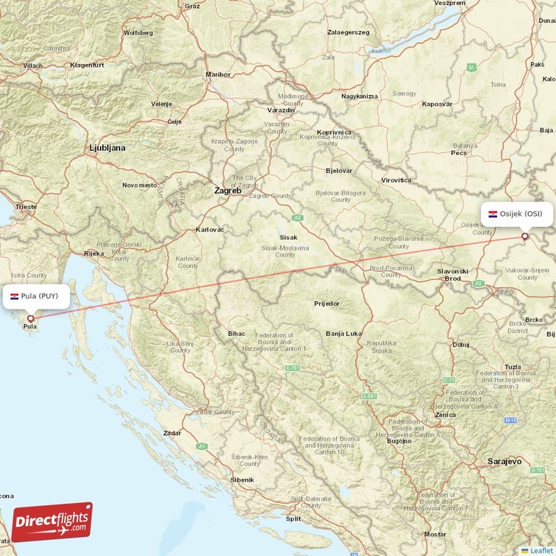 Direct flights from Osijek to Pula, OSI to PUY non-stop - Directflights.com
