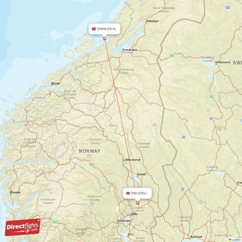 Direct flights from Oslo to Orland (OSL-OLA) - Directflights.com