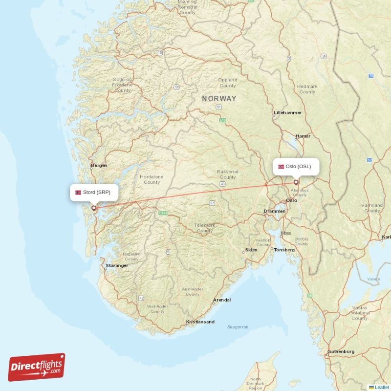 Direct flights from Oslo to Stord, OSL to SRP non-stop - Directflights.com