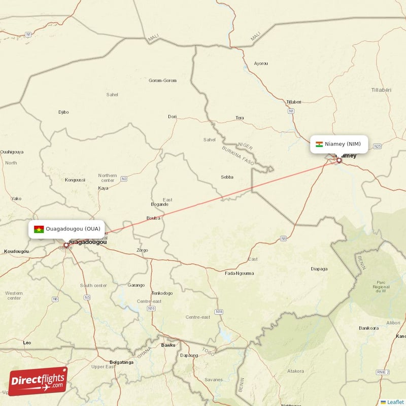 Direct flights from Ouagadougou to Niamey, OUA to NIM non-stop - Directflights.com