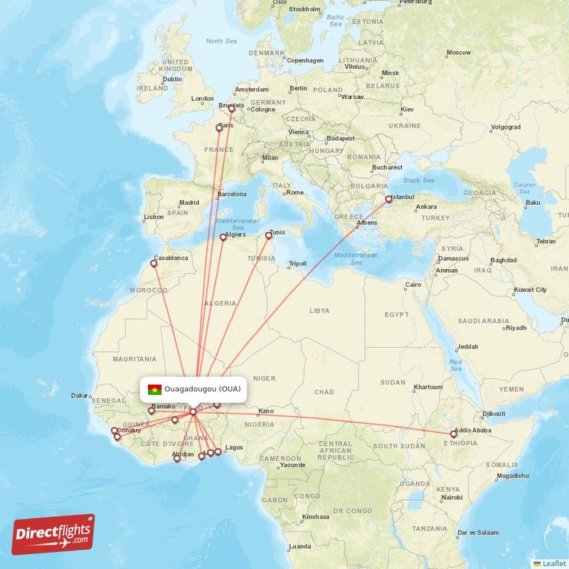 Direct flights from Ouagadougou - 17 destinations - OUA, Burkina Faso - Directflights.com