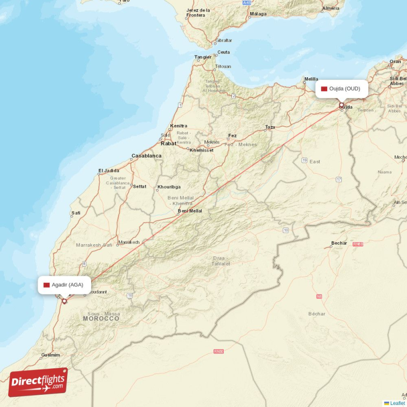 Direct flights from Oujda to Agadir, OUD to AGA non-stop ...