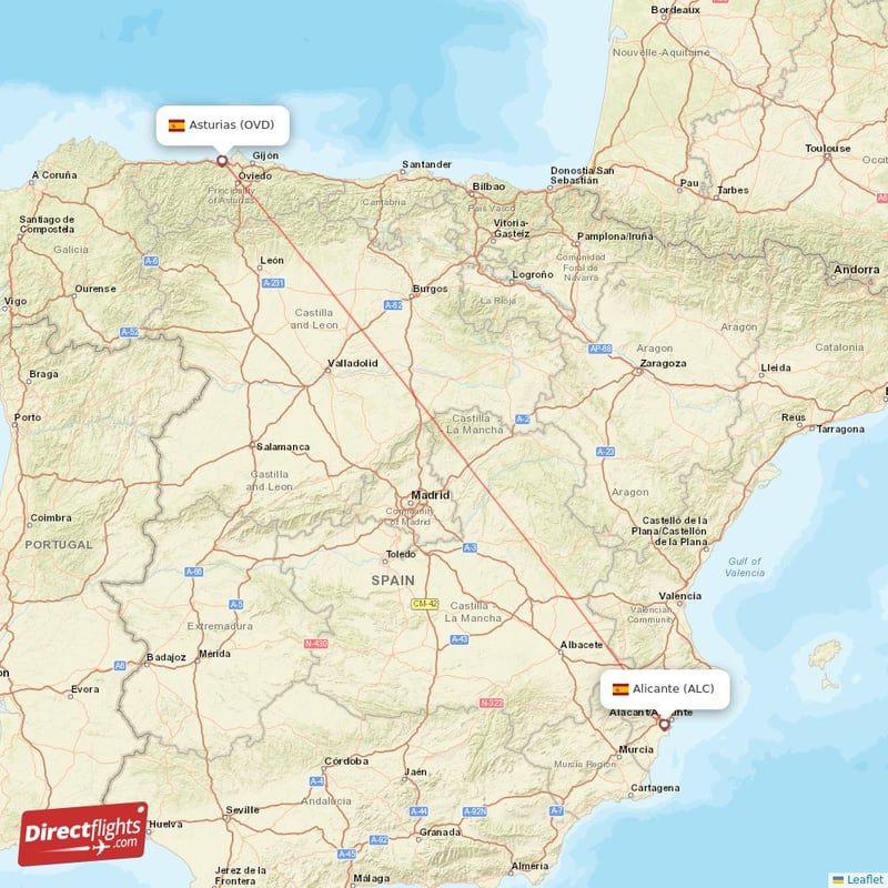 Direct flights from Asturias to Alicante, OVD to ALC non-stop ...