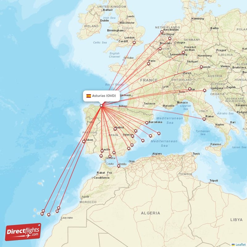 Direct flights from Asturias - 28 destinations - OVD, Spain ...