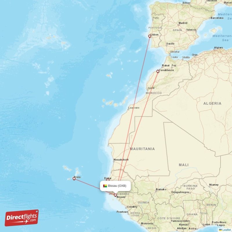 Direct flights from Bissau - 4 destinations - OXB, Guinea-Bissau ...