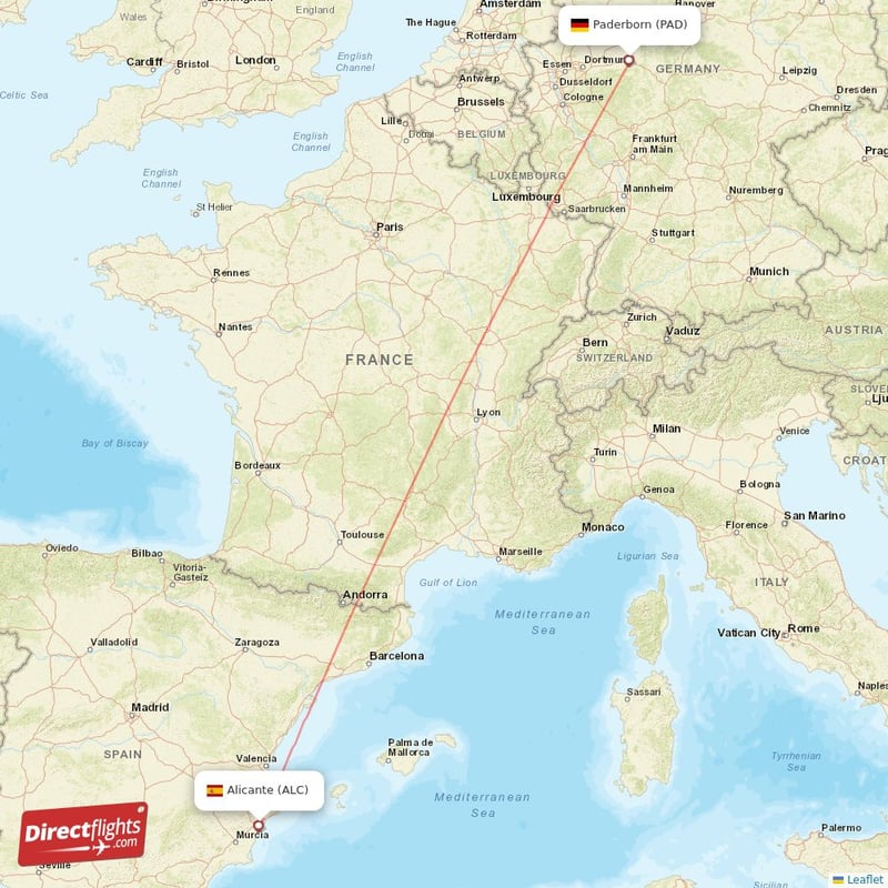 Direct flights from Paderborn to Alicante, PAD to ALC non-stop - Directflights.com